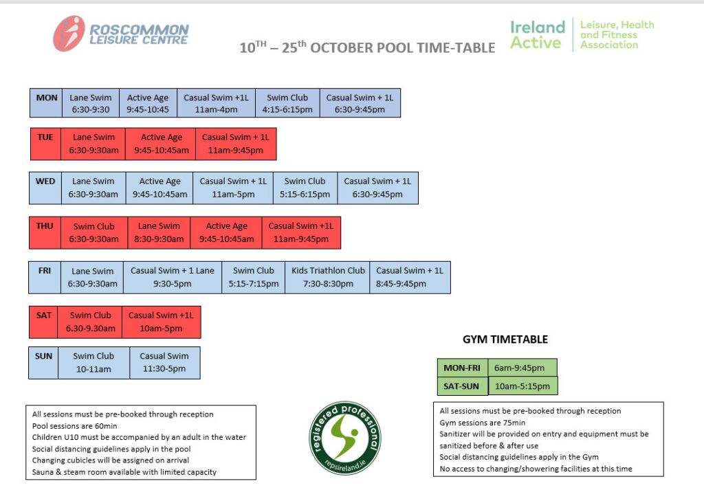 Roscommon Leisure Centre | Pool Timetable.