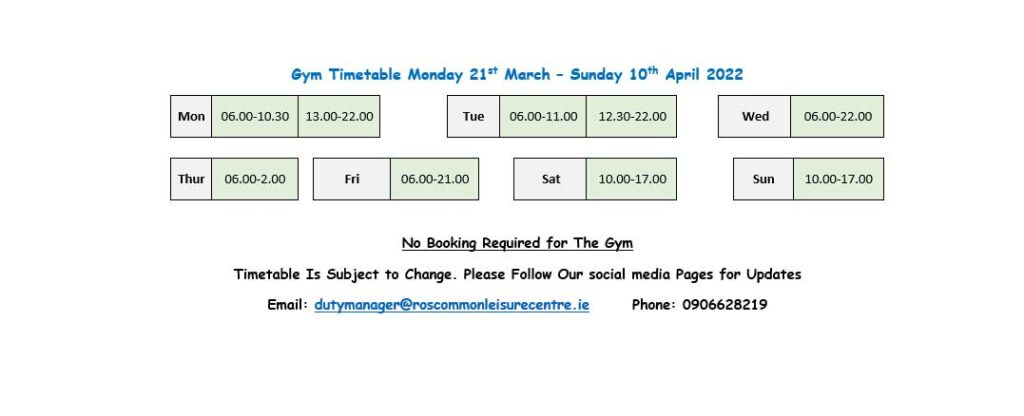 Roscommon Leisure Centre | Opening Hours