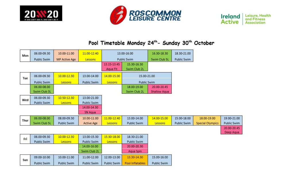 Roscommon Leisure Centre | Pool Timetable.