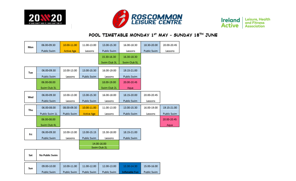 Roscommon Leisure Centre | Pool Timetable.