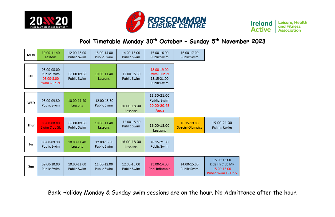Roscommon Leisure Centre | Pool Timetable.