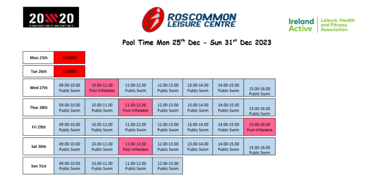 Roscommon Leisure Centre | Pool Timetable.