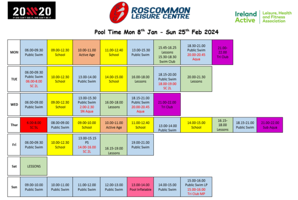 Roscommon Leisure Centre | Pool Timetable.