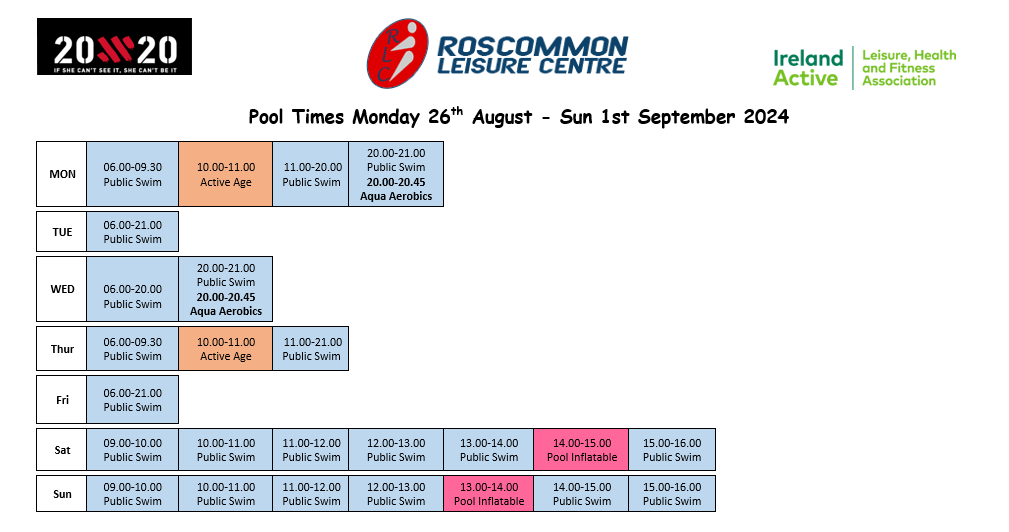 Roscommon Leisure Centre | Pool Timetable.